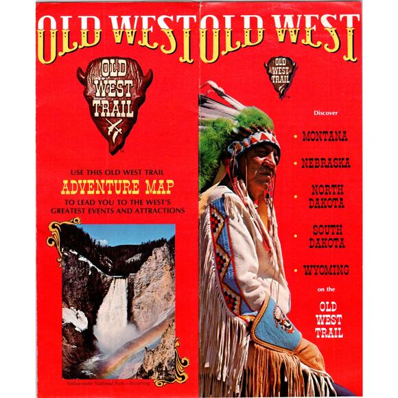 None | Accents | Vintage Old West Trail Mt Nb Nd Sd Wy Fold Out Map ...